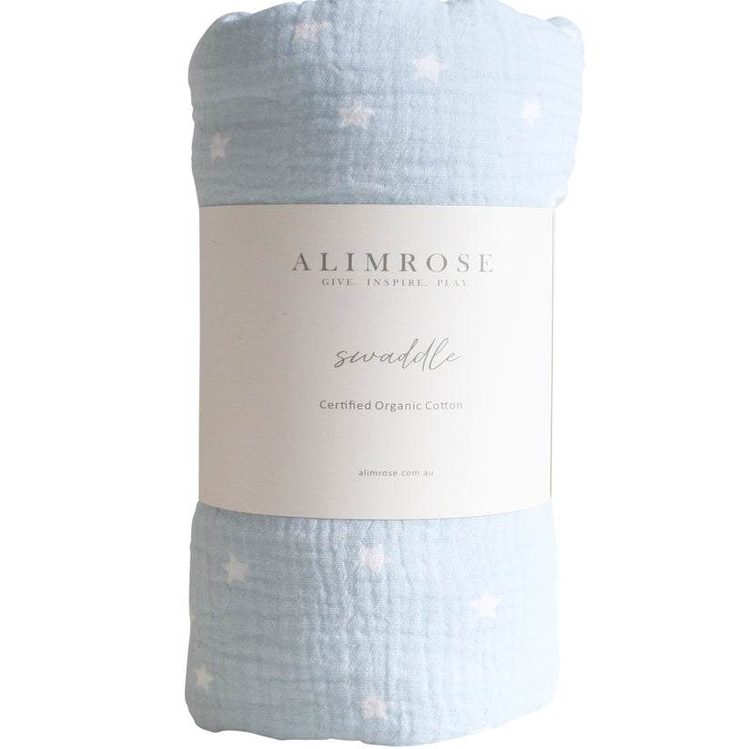 Alimrose Starry Night Muslin Swaddle - Baby Blue